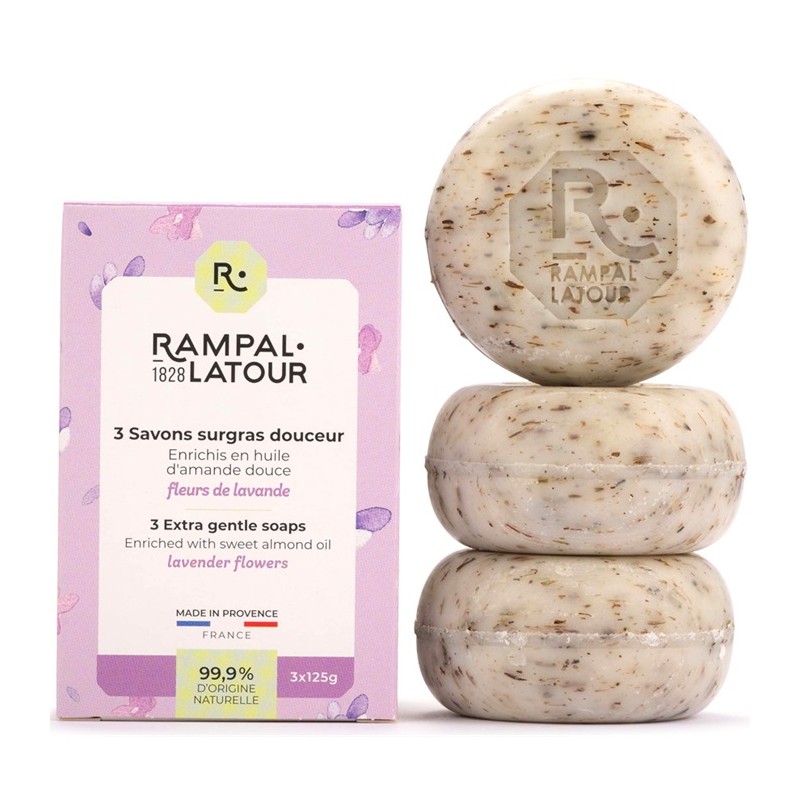 Pachet 3 sapunuri naturale cu flori de lavanda 3x125g Rampal Latour